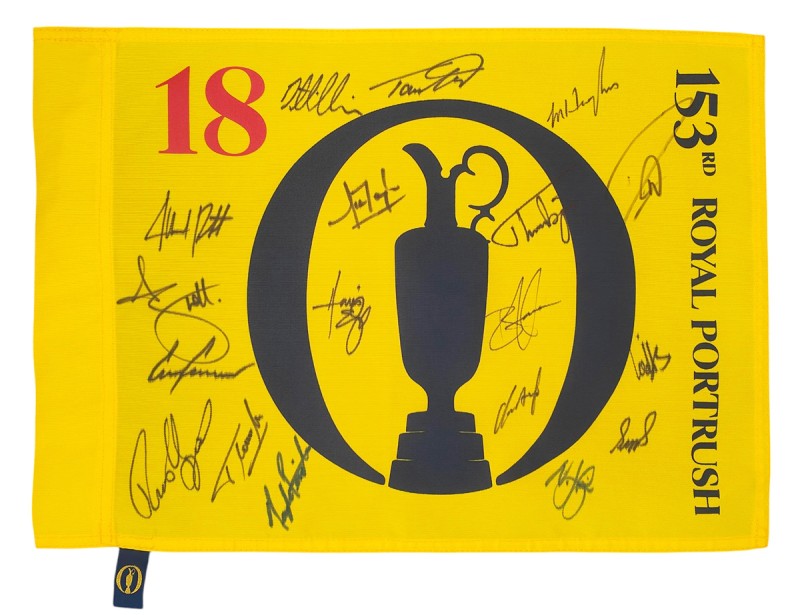 Open Championship 2025 Royal Portrush multi signed pin flag.